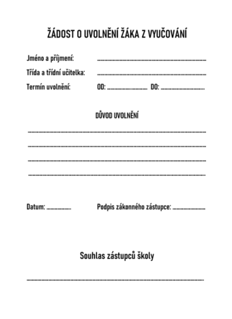 Žádost o uvolnění ze školy vzor - KE STAŽENÍ - ProDětiCokoliv.cz