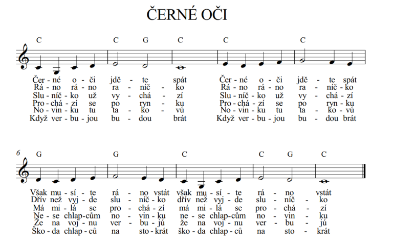 Černé oči jděte spát - noty, akordy, text - KE STAŽENÍ - ProDětiCokoliv.cz