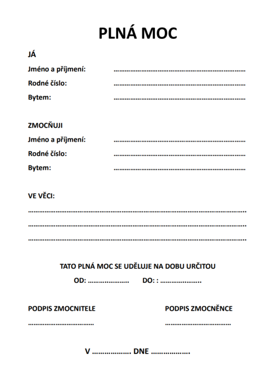 Plná moc formulář - KE STAŽENÍ ZDARMA - ProDětiCokoliv.cz