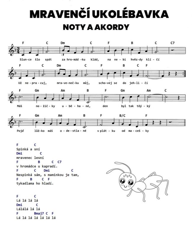 Mravenčí ukolébavka – noty, text a akordy ke stažení v PDF ...