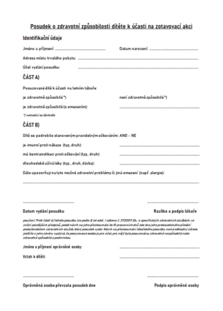 Posudek o zdravotní způsobilosti dítěte - PDF, Word - ProDětiCokoliv.cz
