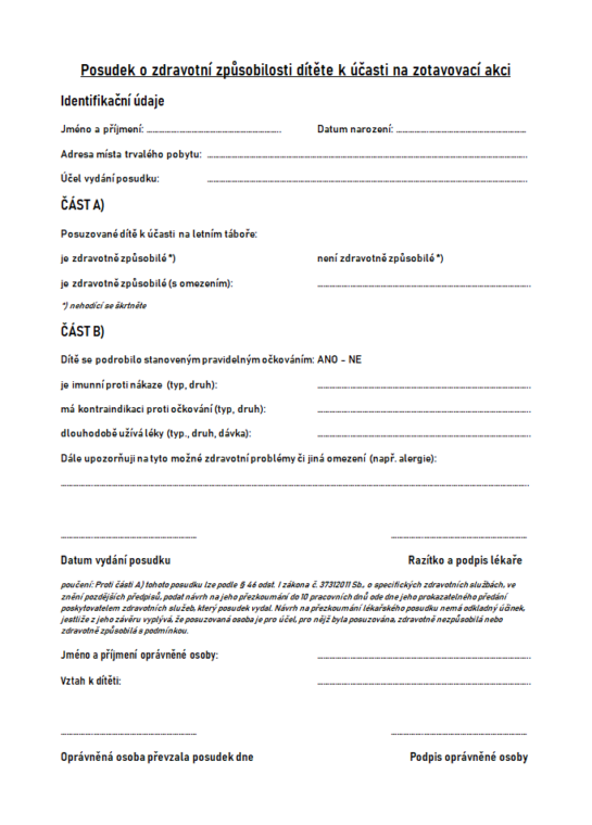 Posudek o zdravotní způsobilosti dítěte - PDF, Word - ProDětiCokoliv.cz
