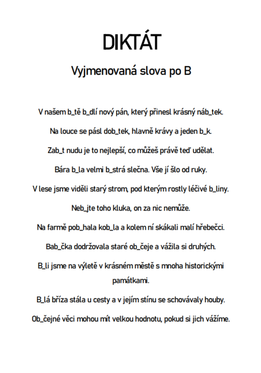 DIKTÁTY k vytisknutí ve formátu PDF - ProDětiCokoliv.cz