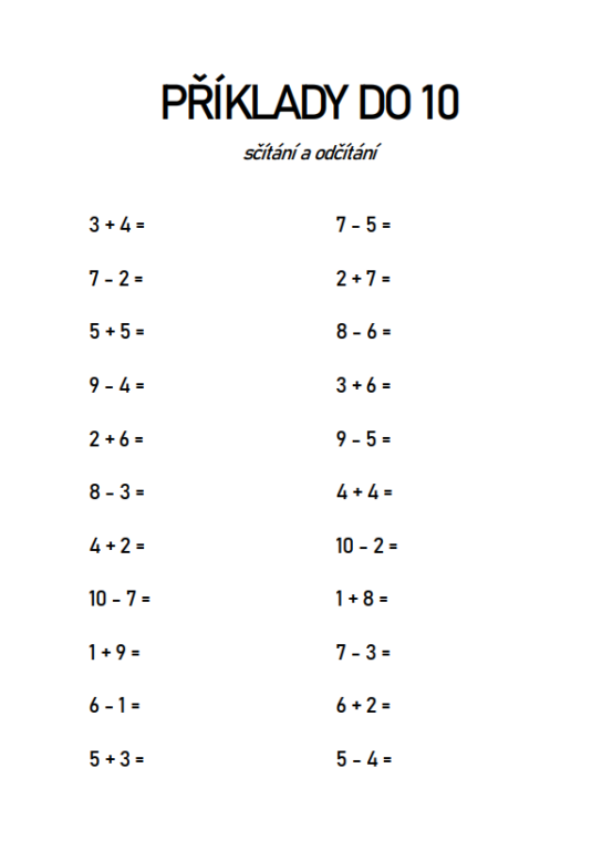 Příklady do 10 k vytisknutí v PDF - CVIČENÍ - ProDětiCokoliv.cz