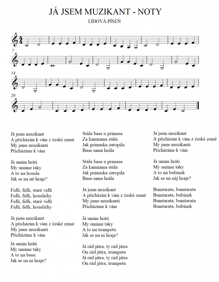 JÁ JSEM MUZIKANT noty - KE STAŽENÍ ZDARMA - ProDětiCokoliv.cz