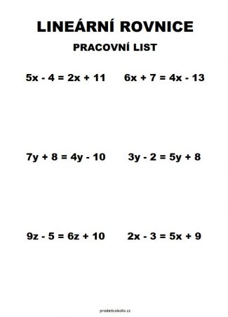 Lineární rovnice - PŘÍKLADY S ŘEŠENÍM - ProDětiCokoliv.cz