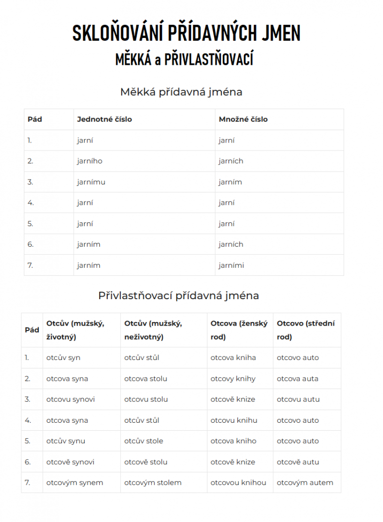 Skloňování přídavných jmen - VYSVĚTLENÍ a CVIČENÍ - ProDětiCokoliv.cz