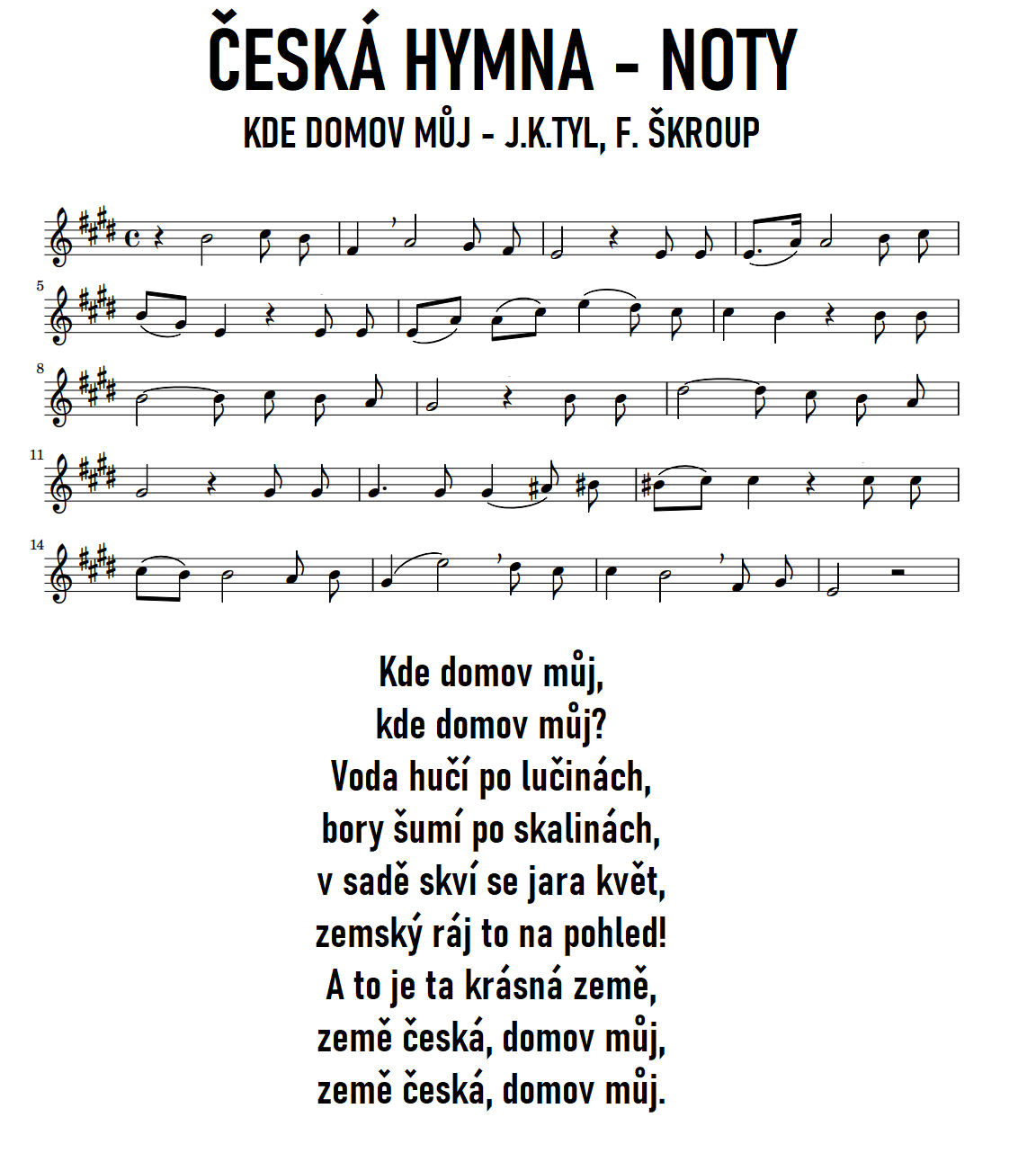 Česká hymna NOTY - KE STAŽENÍ ZDARMA - ProDětiCokoliv.cz