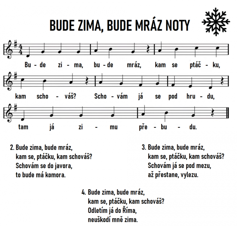 BUDE ZIMA, BUDE MRÁZ: Noty a text ke stažení - ProDětiCokoliv.cz
